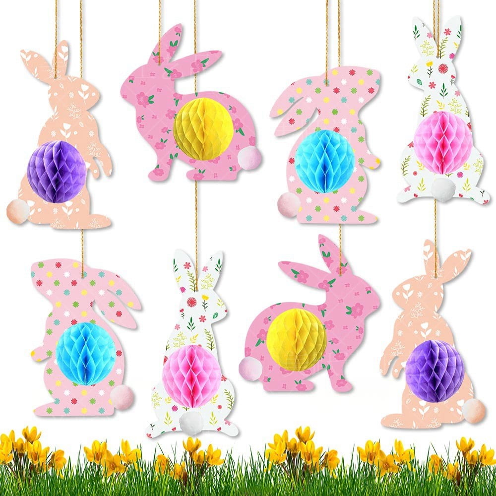Easter Bunny Honeycomb Pendant Cartoon Egg 2D Hanging Decorations (4 ...