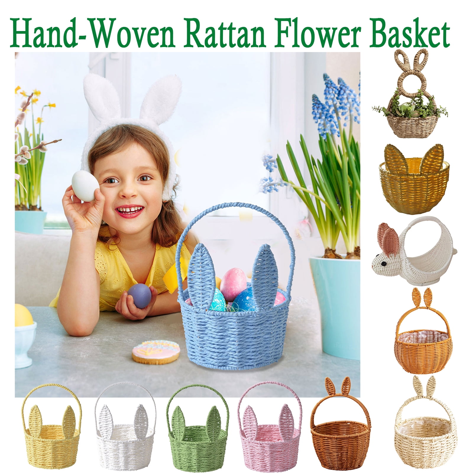 Easter Bunny Inspired Woven Storage Basket with Long Ears, Lightweight ...