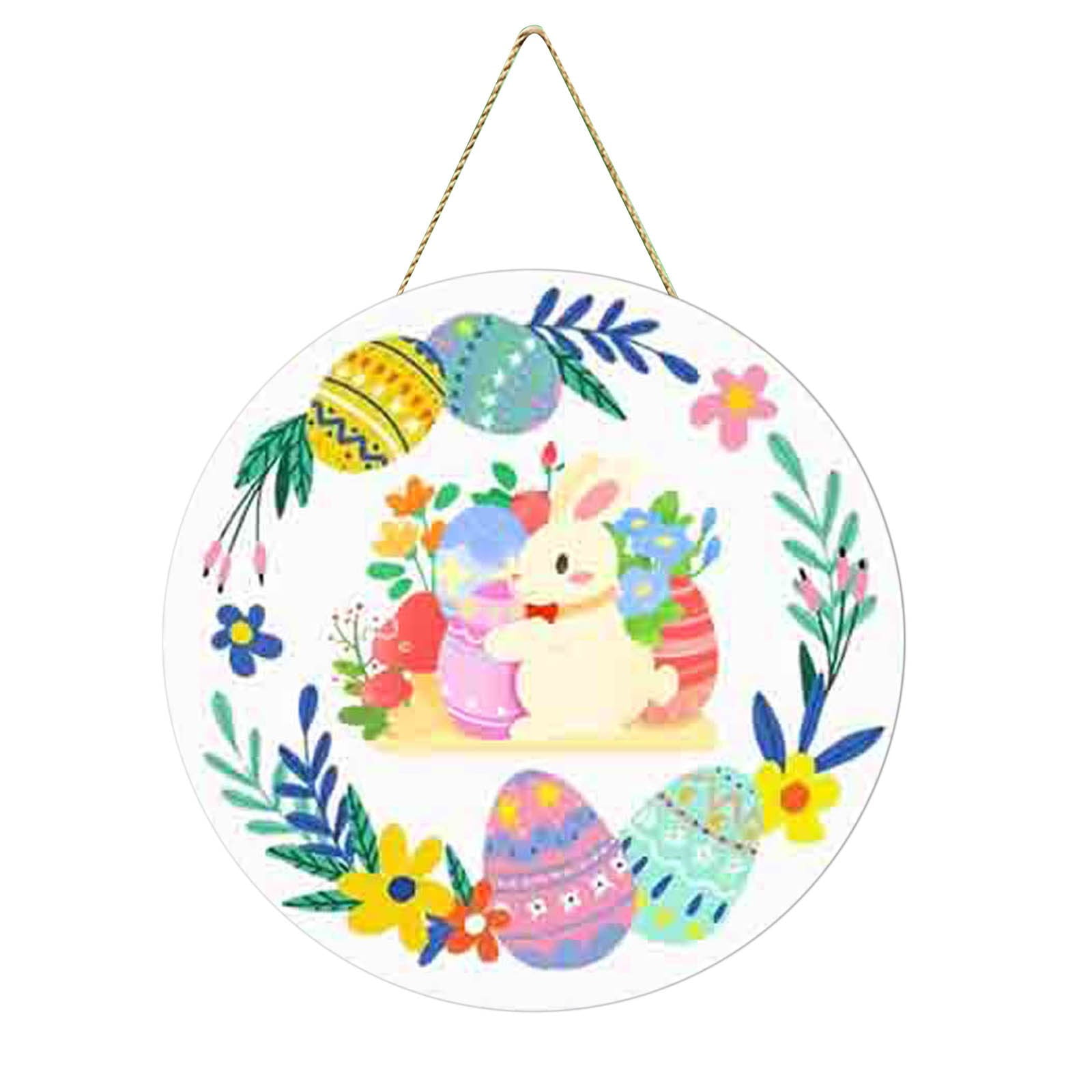 Easter Bunny Joy Wooden Hanging Sign Hello Easter Bunny Round Welcome ...