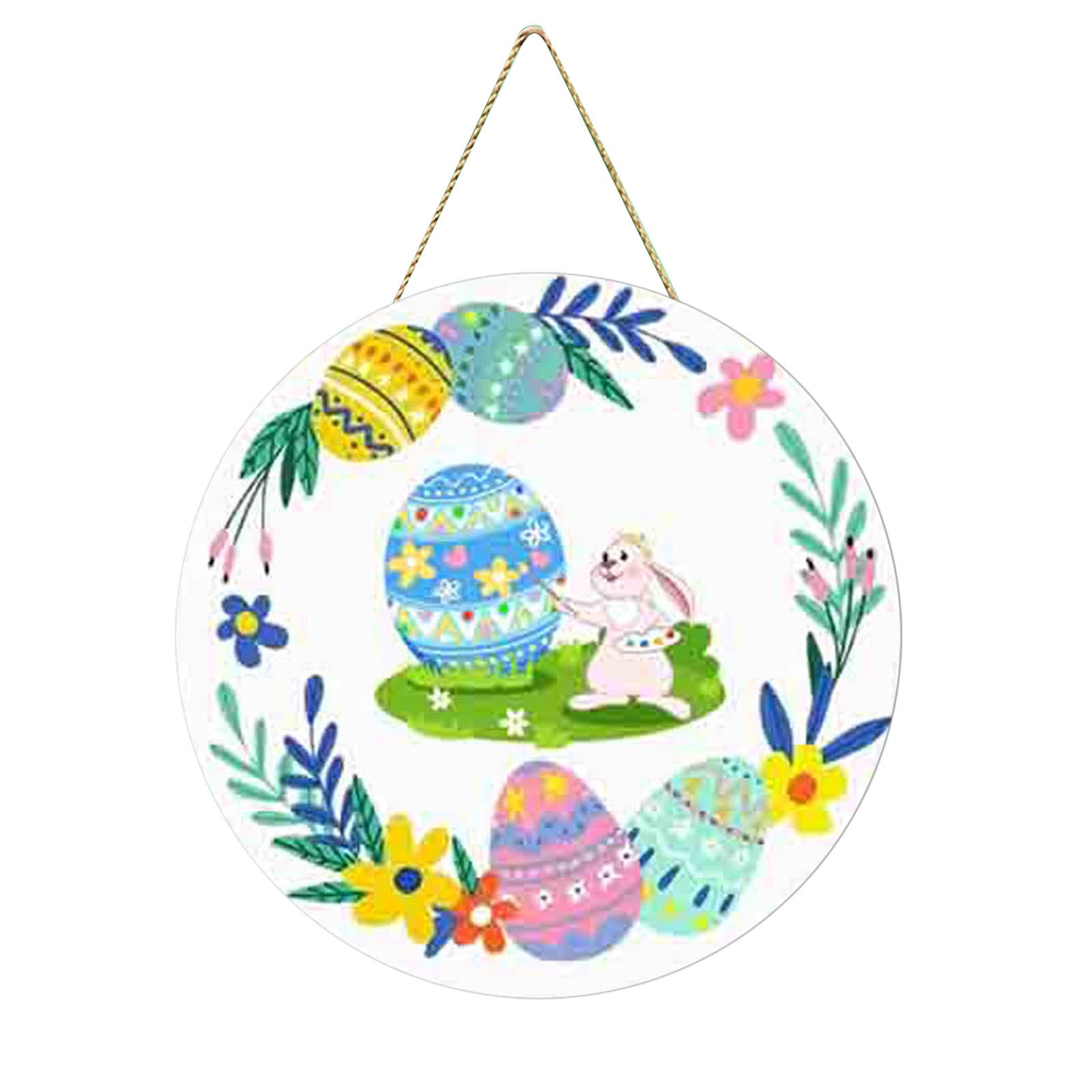 Easter Bunny Joy Wooden Hanging Sign Hello Easter Bunny Round Welcome ...