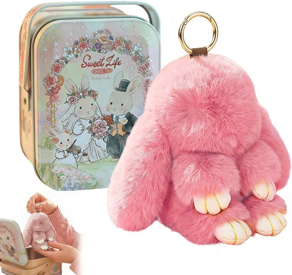 Easter Bunny Keychain with Tin Box, 2026 New BunnyCute Plush Key chain ...
