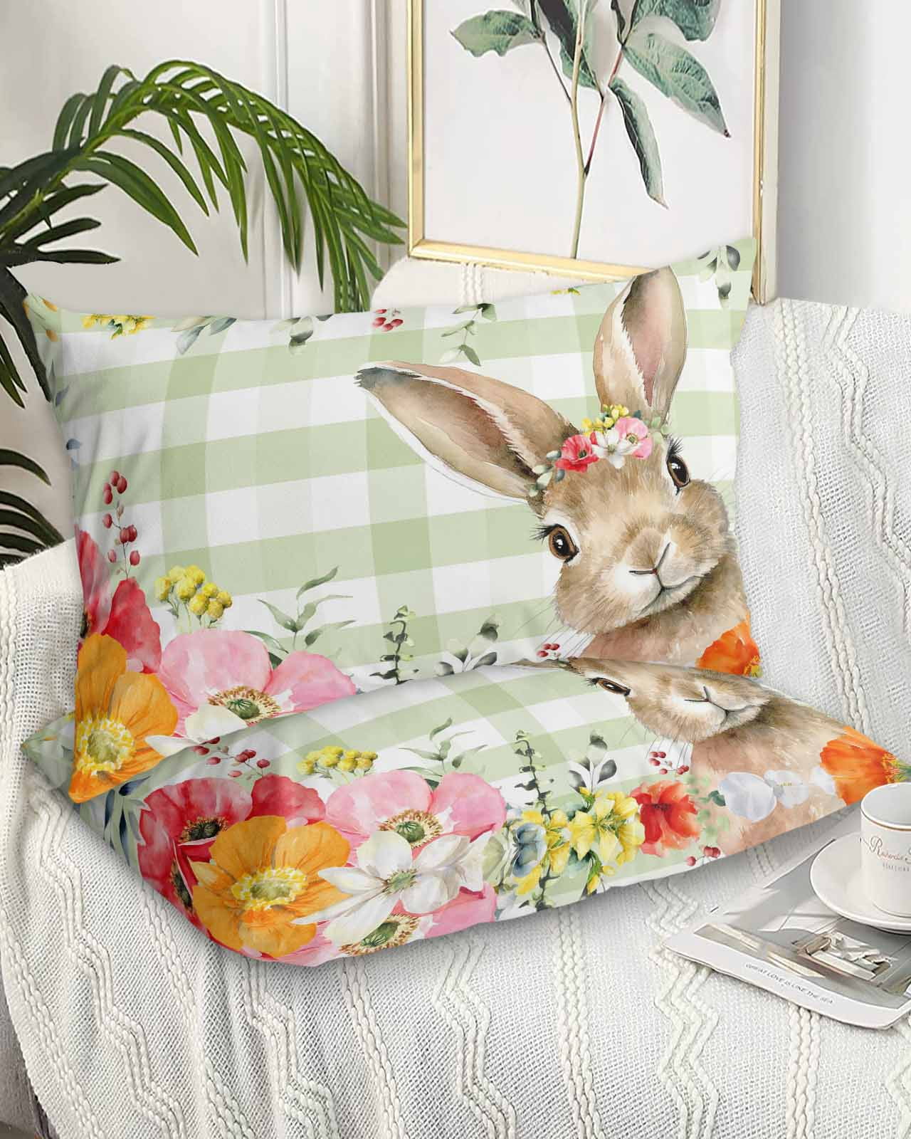 Easter Bunny King Pillow Cases Set of 2 - Microfiber Bed Throw Pillow ...