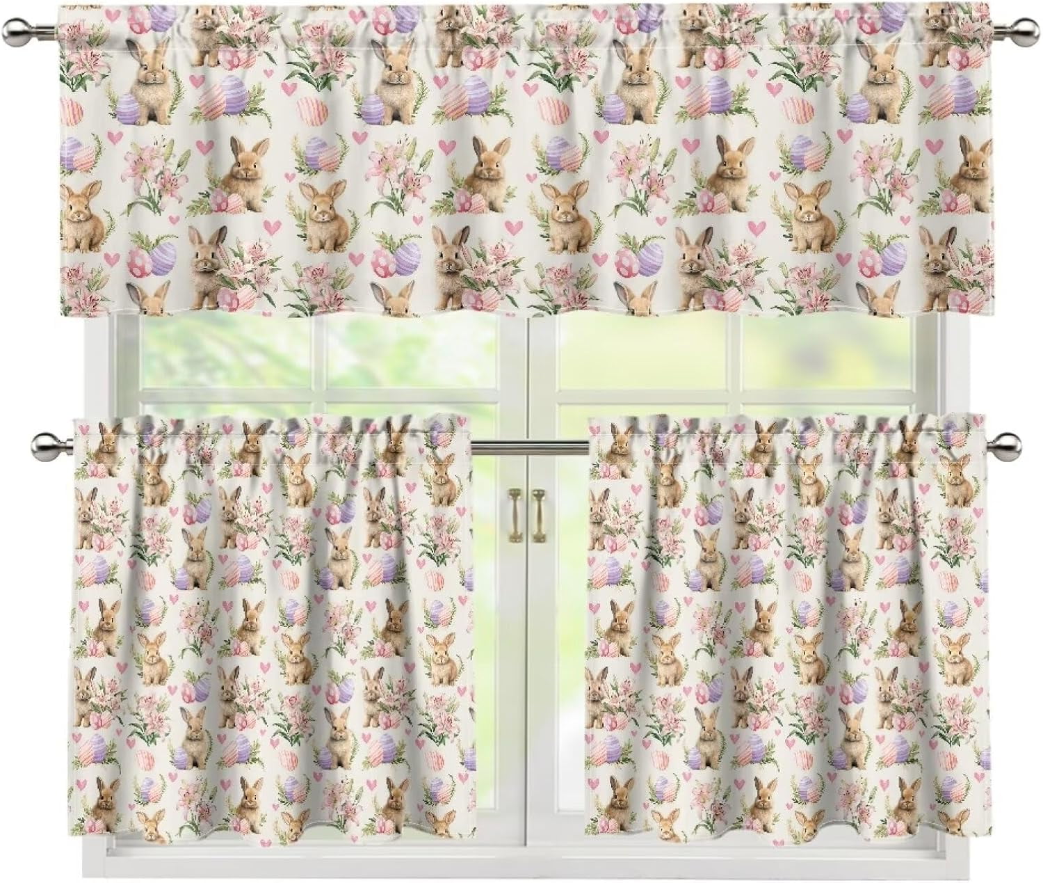 Easter Bunny Kitchen Curtain Set Easter Eggs Rod Pocket Kitchen Tier ...