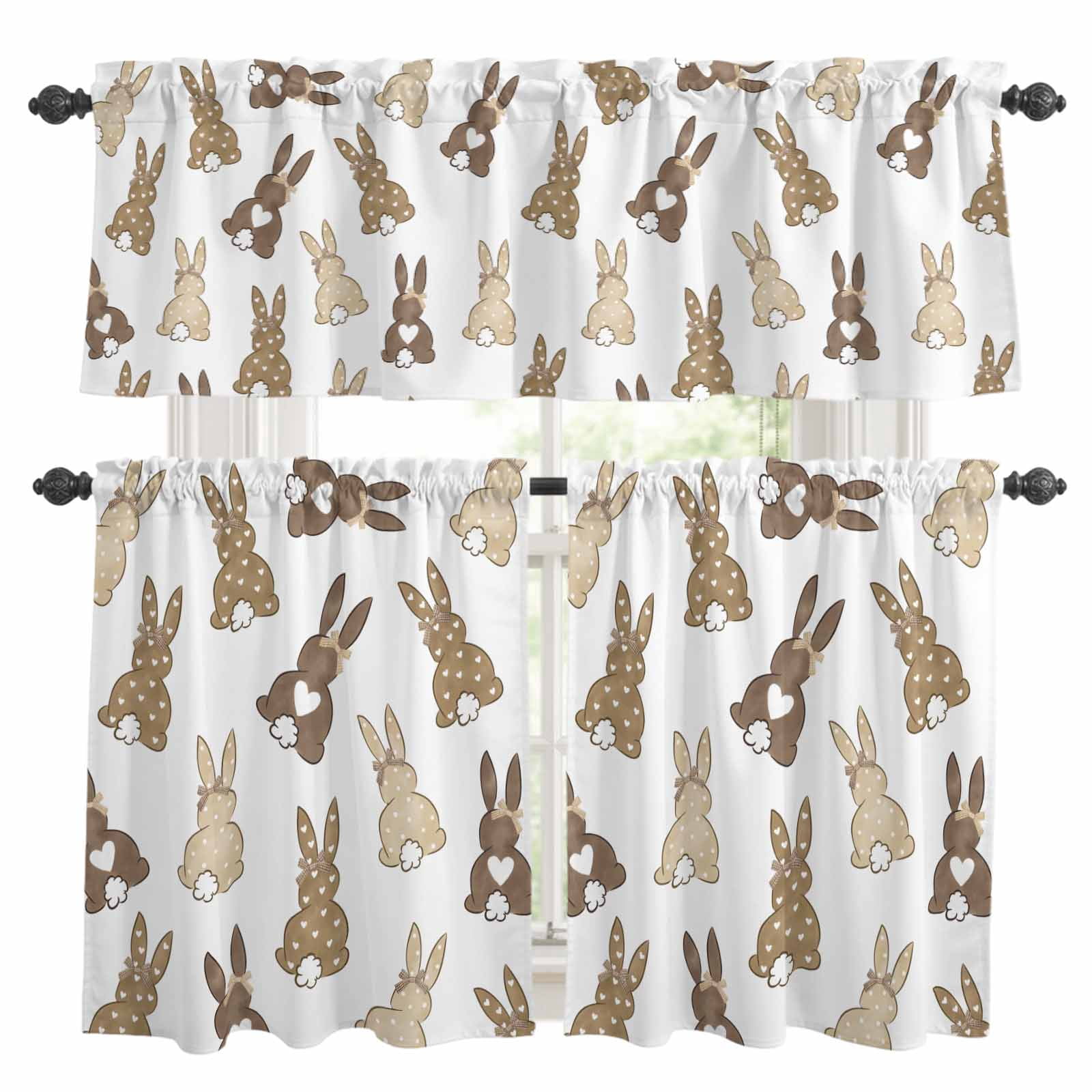 Easter Bunny Kitchen Curtains and Valances Set, Brown Rabbits Rabbit ...