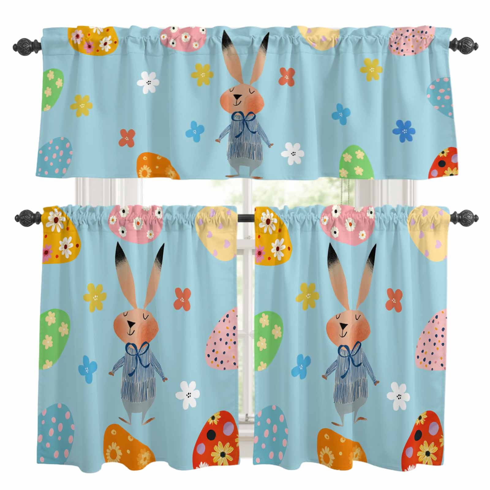 Easter Bunny Kitchen Curtains and Valances Set, Hand Painted Cute ...
