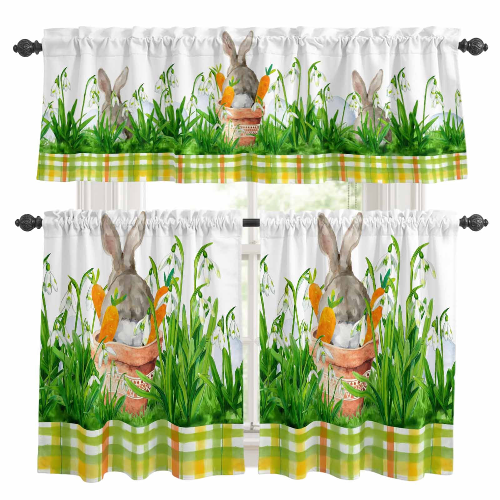 Easter Bunny Kitchen Curtains and Valances Set, Spring Bunny Sitting on ...