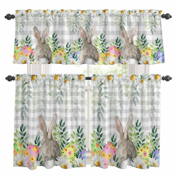 Easter Bunny Kitchen Curtains and Valances Set, Spring Gray Rabbit ...