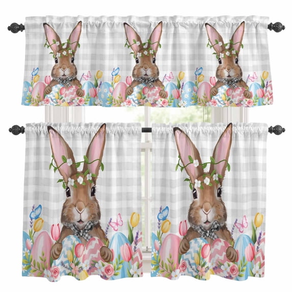 Easter Bunny Kitchen Curtains and Valances Set, Spring Tulips Flowers ...
