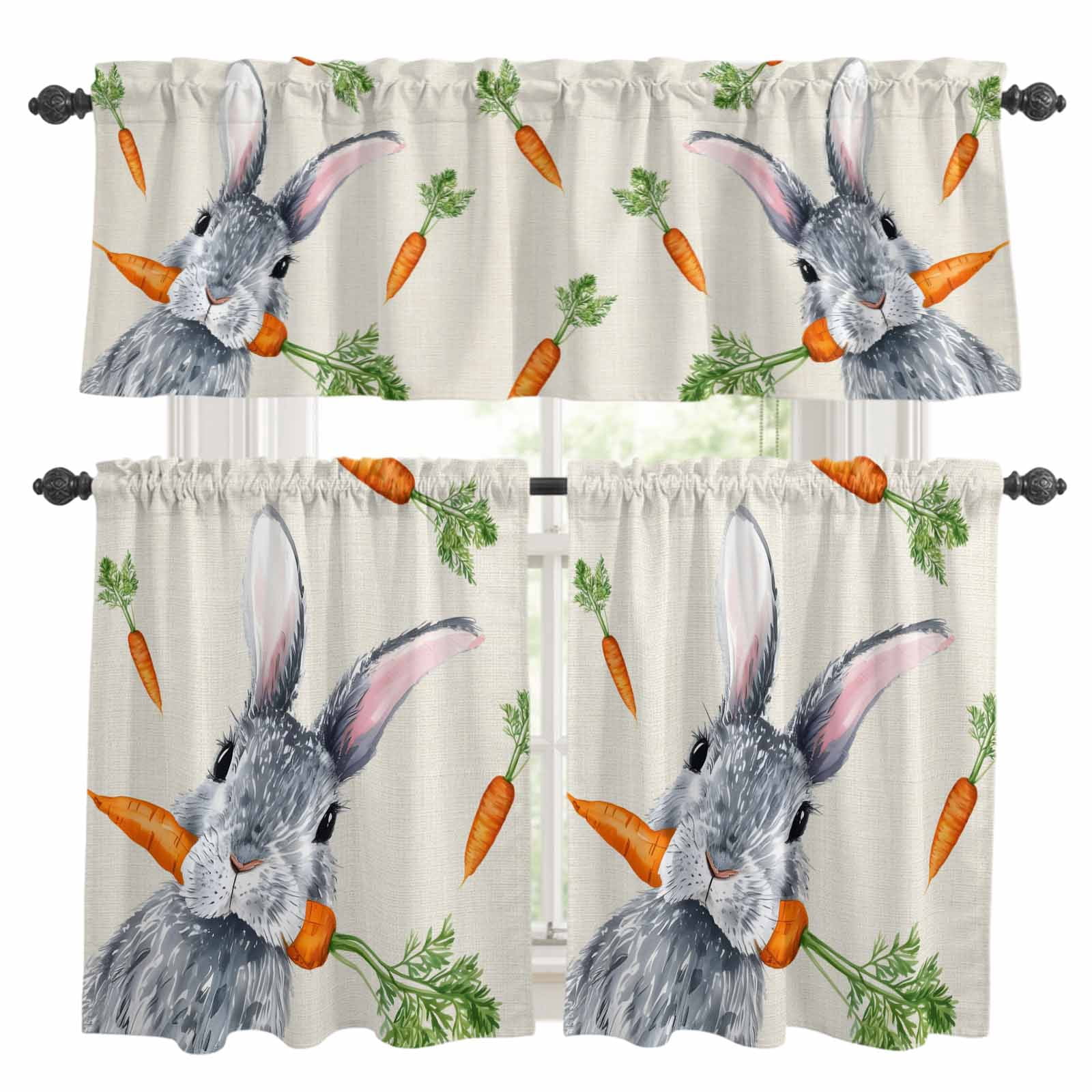 Easter Bunny Kitchen Curtains and Valances Set, Watercolor Easter ...