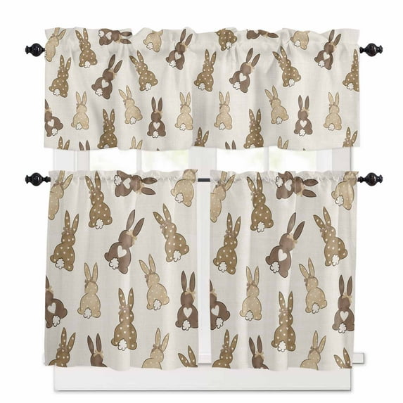 Easter Bunny Kitchen Curtains Valances and Tiers Set of 3 Brown Rabbits ...