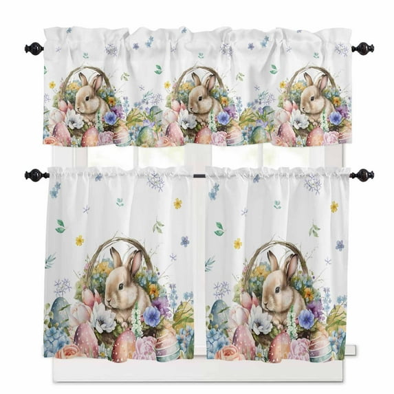 Easter Bunny Kitchen Curtains Valances and Tiers Set of 3 Rabbit Eggs ...