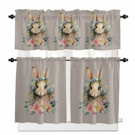 Easter Bunny Kitchen Curtains Valances and Tiers Set of 3 Rabbits Blue ...