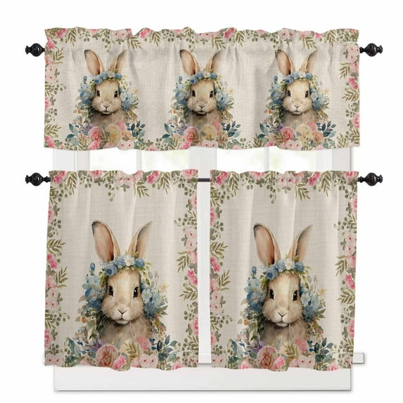 Easter Bunny Kitchen Curtains Valances and Tiers Set of 3 Rabbits with ...