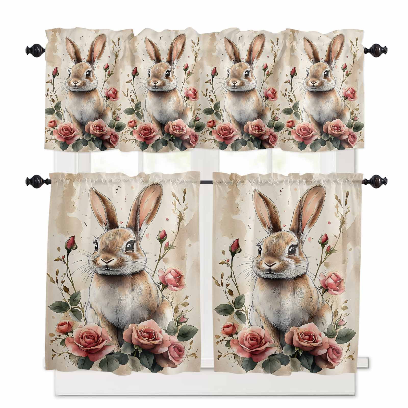 Easter Bunny Kitchen Curtains Valances and Tiers Set of 3 Vintage ...