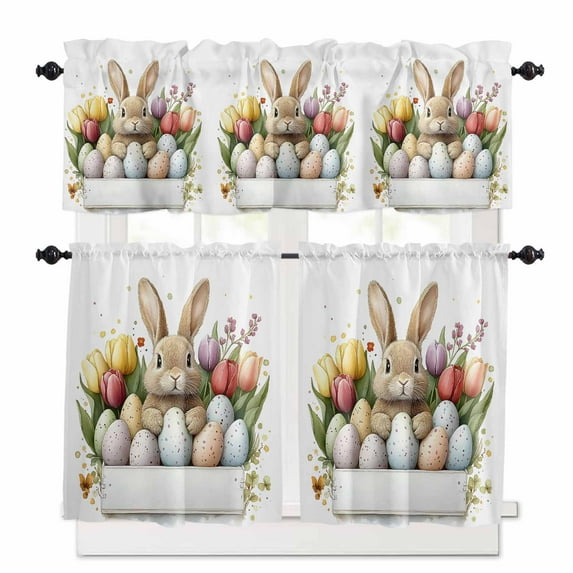 Easter Bunny Kitchen Curtains Valances and Tiers Set of 3 Watercolor ...