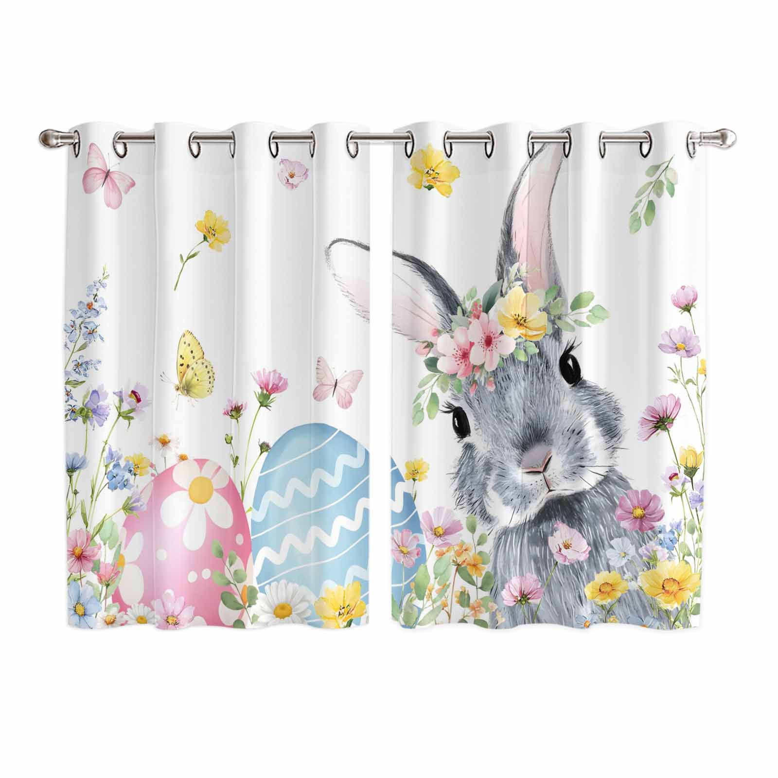 Easter Bunny Kitchen Curtains Window Panels, Blue Easter Eggs Spring ...