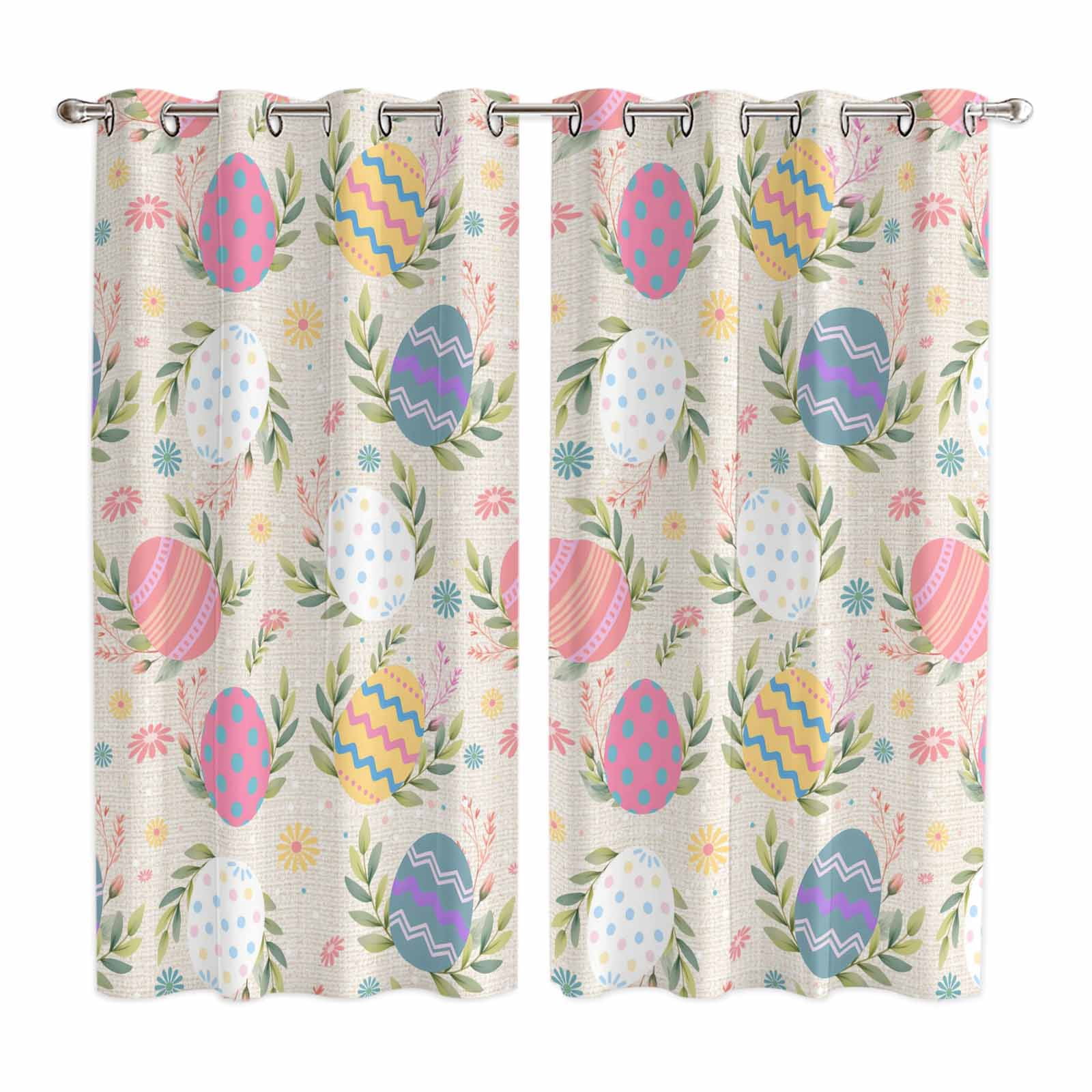 Easter Bunny Kitchen Curtains Window Panels, Colorful Eggs Spring ...