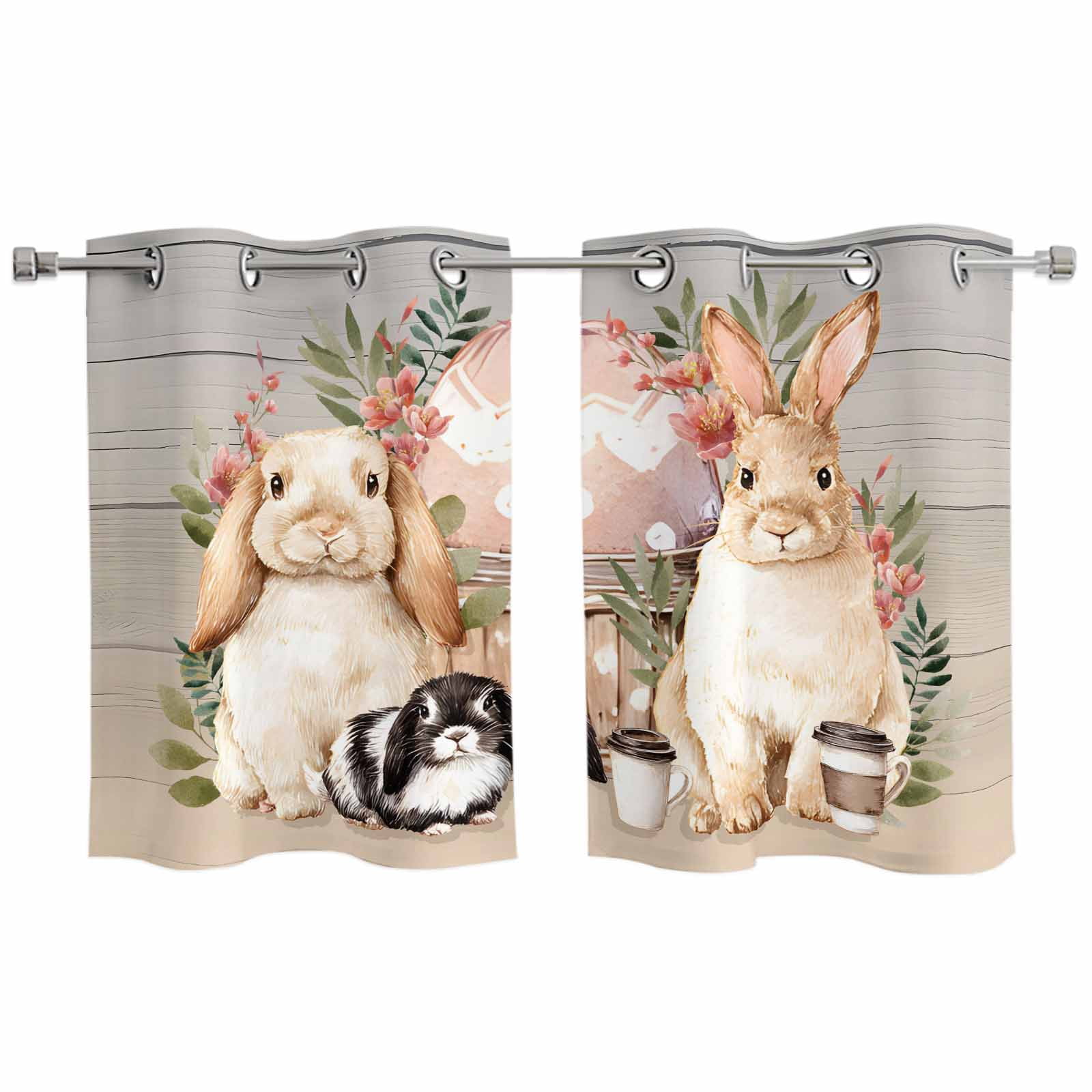 Easter Bunny Kitchen Curtains Window Panels, Eggs Green Leaves Country ...