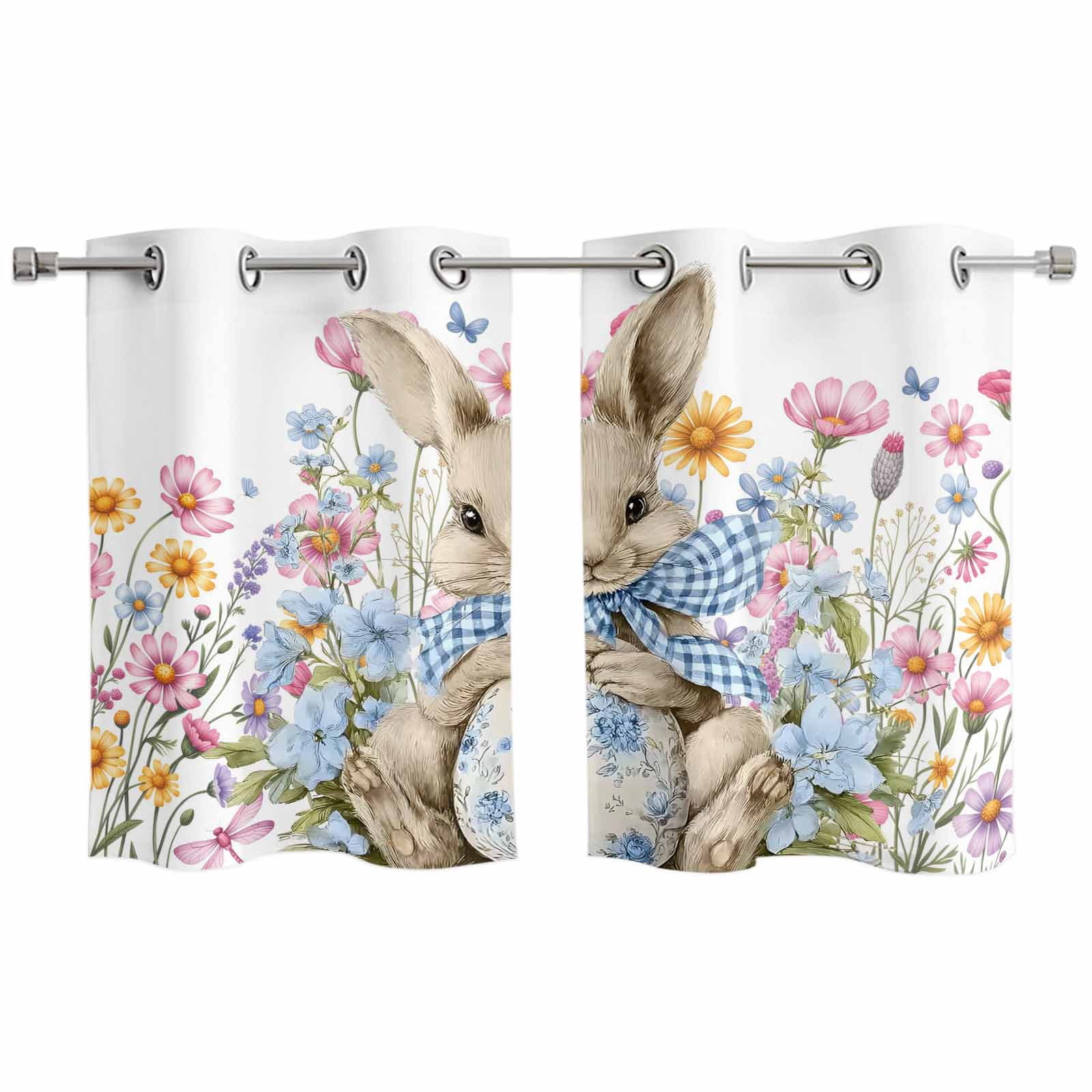 Easter Bunny Kitchen Curtains Window Panels, Eggs Spring Daisy Retro ...