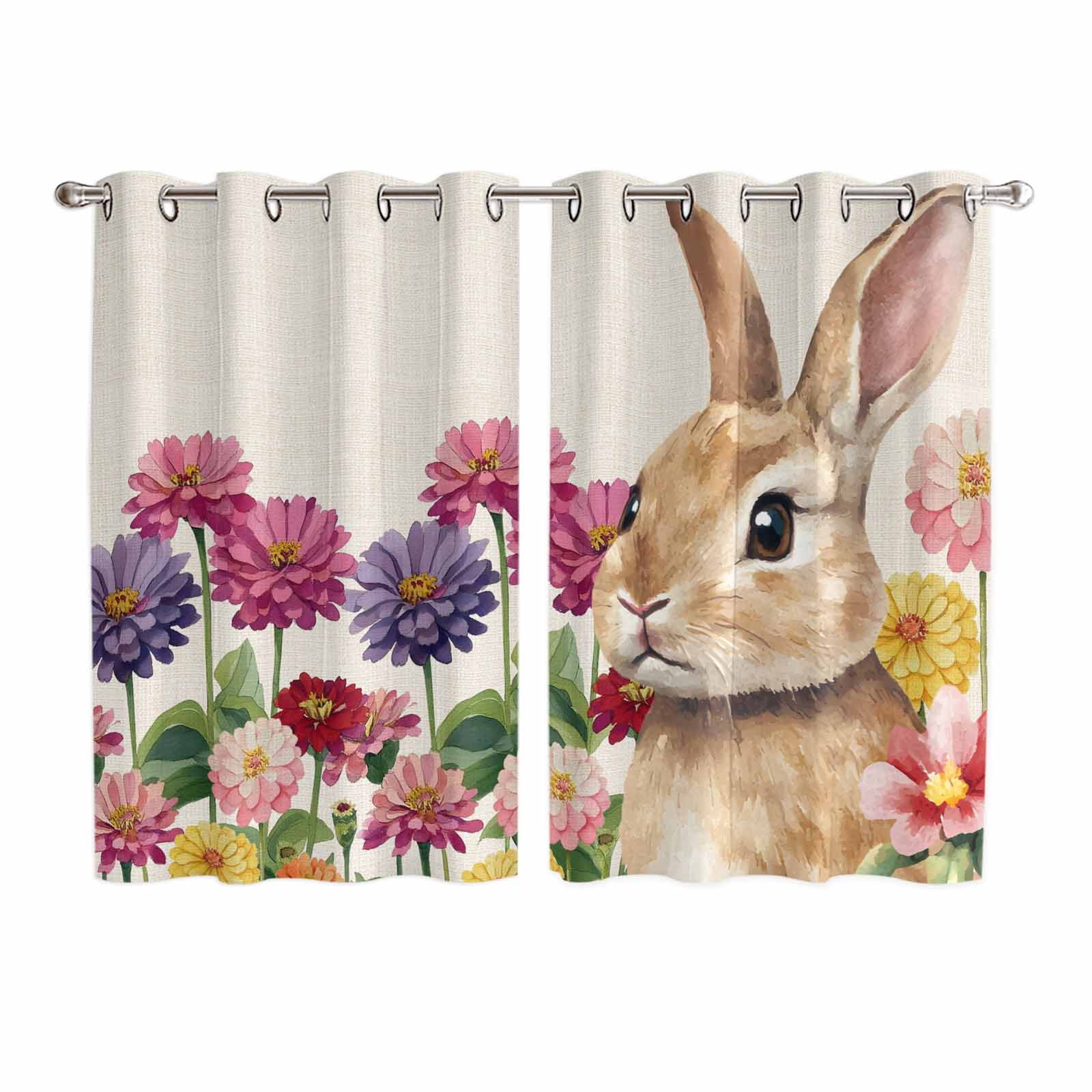 Easter Bunny Kitchen Curtains Window Panels, Spring Colorful Daisy ...