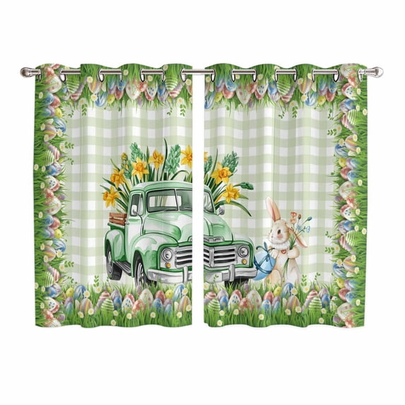 Easter Bunny Kitchen Curtains Window Panels, Spring Trucks Easter Eggs ...