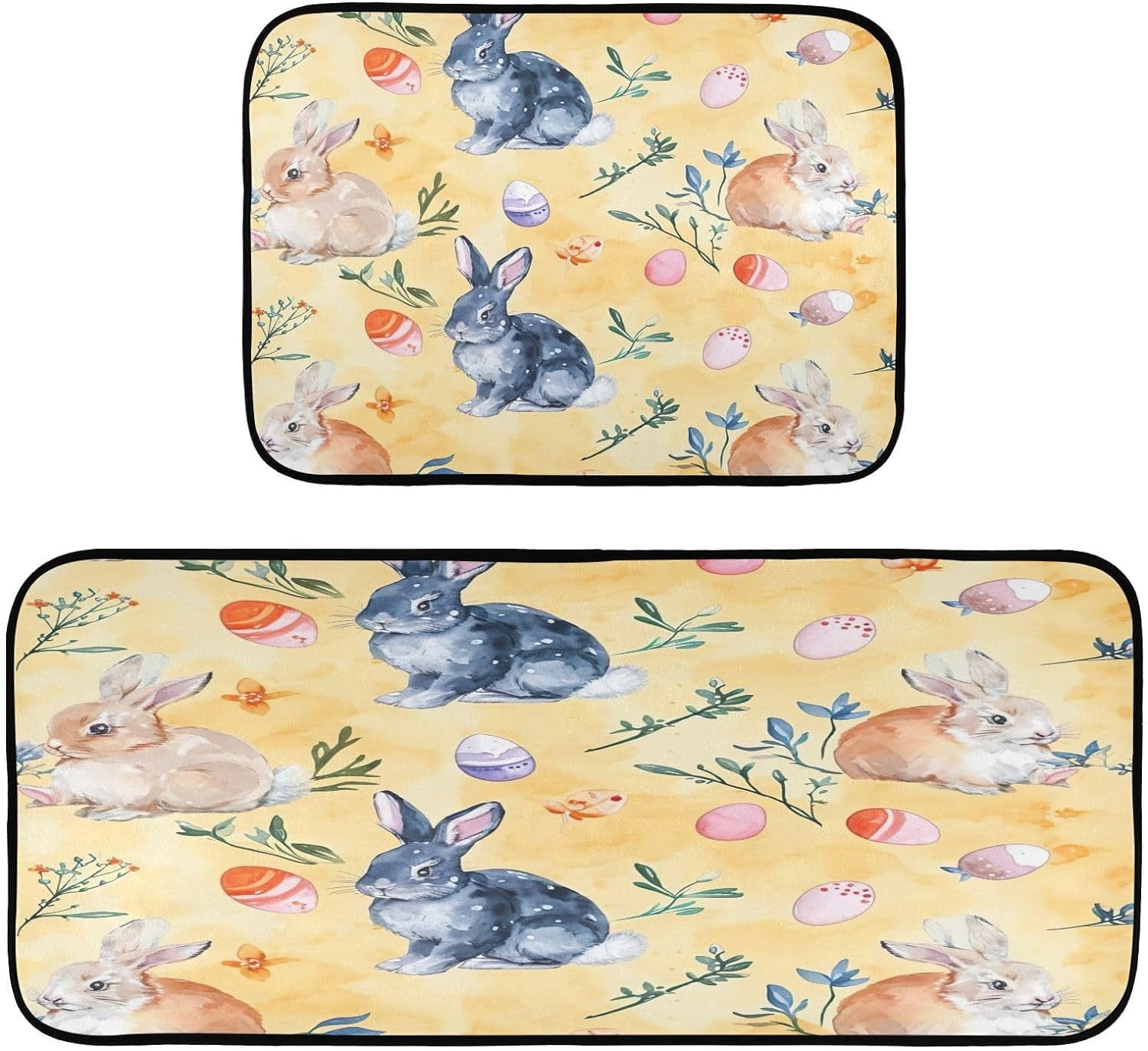 Easter Bunny Kitchen Rugs Mats 2 Piece Set, Non Slip Rubber Runner Rug ...