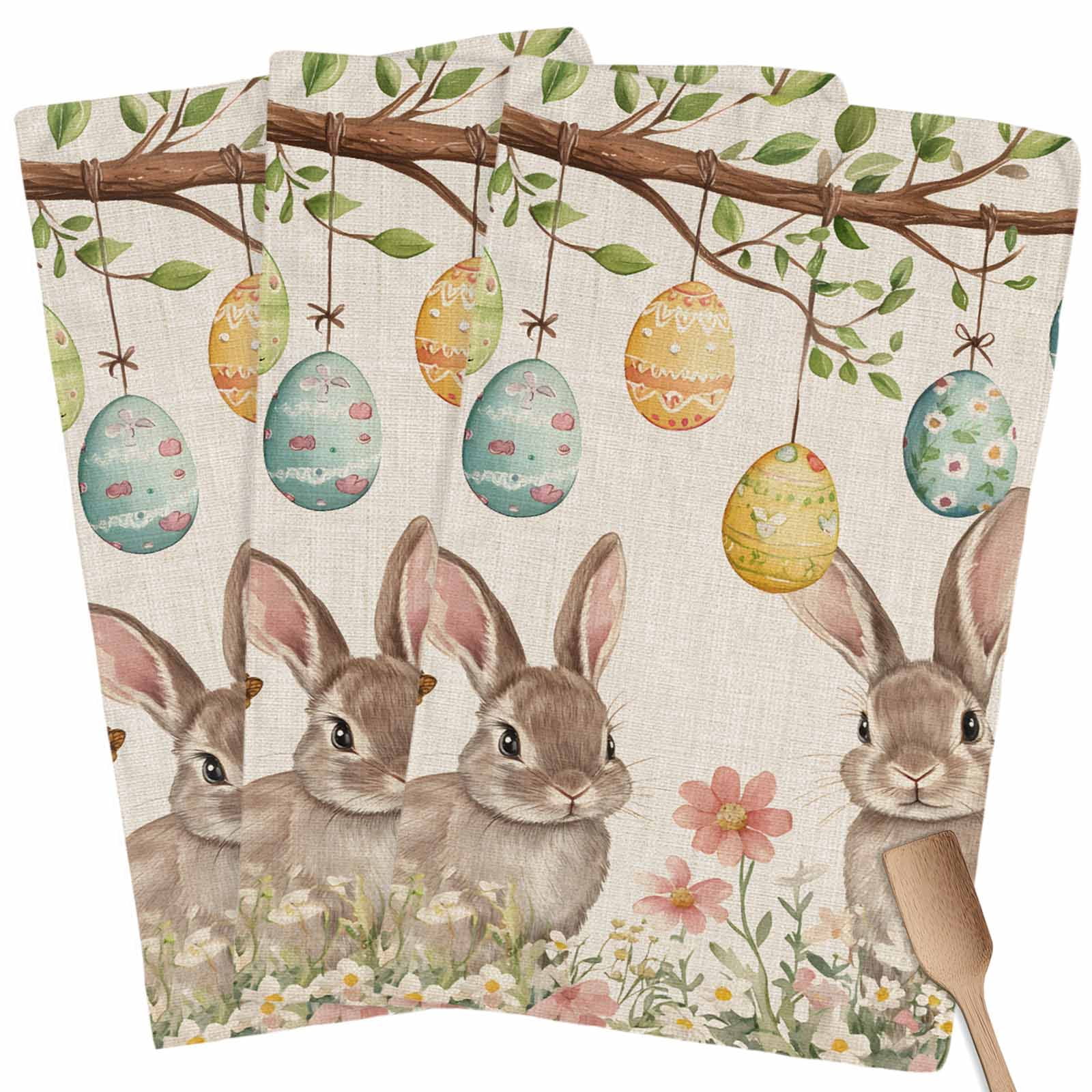Easter Bunny Kitchen Towel Colorful Eggs Quick Dry Absorbent Dish ...