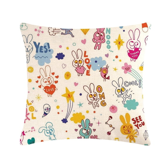 Easter Bunny Linen Pillowcase, Macaron Color Cartoon Rabbit Egg Flower ...