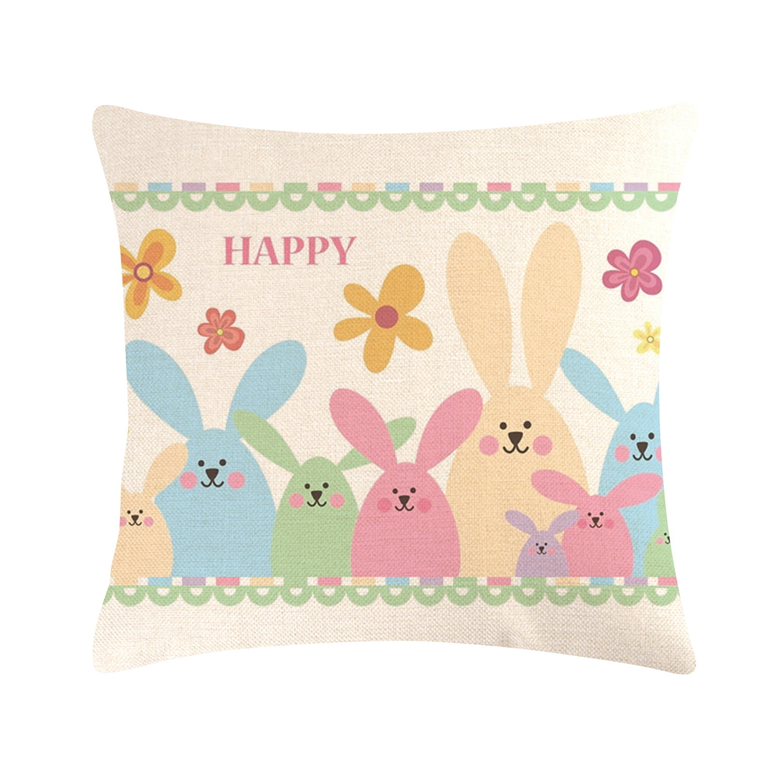 Easter Bunny Linen Pillowcase, Macaron Color & Classic Easter Elements ...