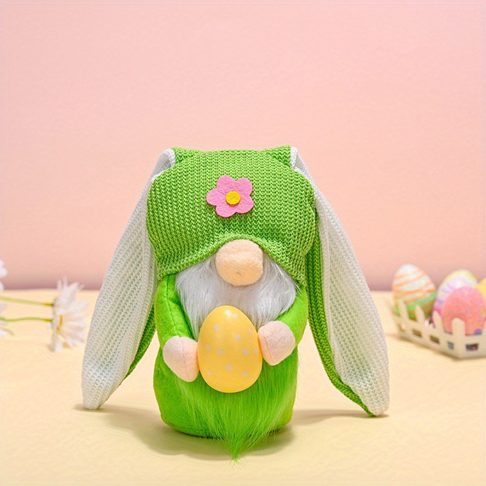 Easter Bunny Long Ears Doll Desktop Ornament, Green With Butterfly ...