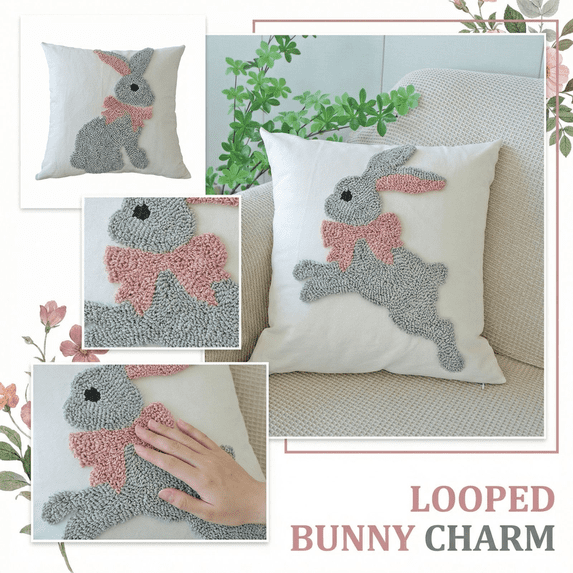 Easter Bunny Loop Pillow Covers 18x18 In, Premium Embroidery Texture ...