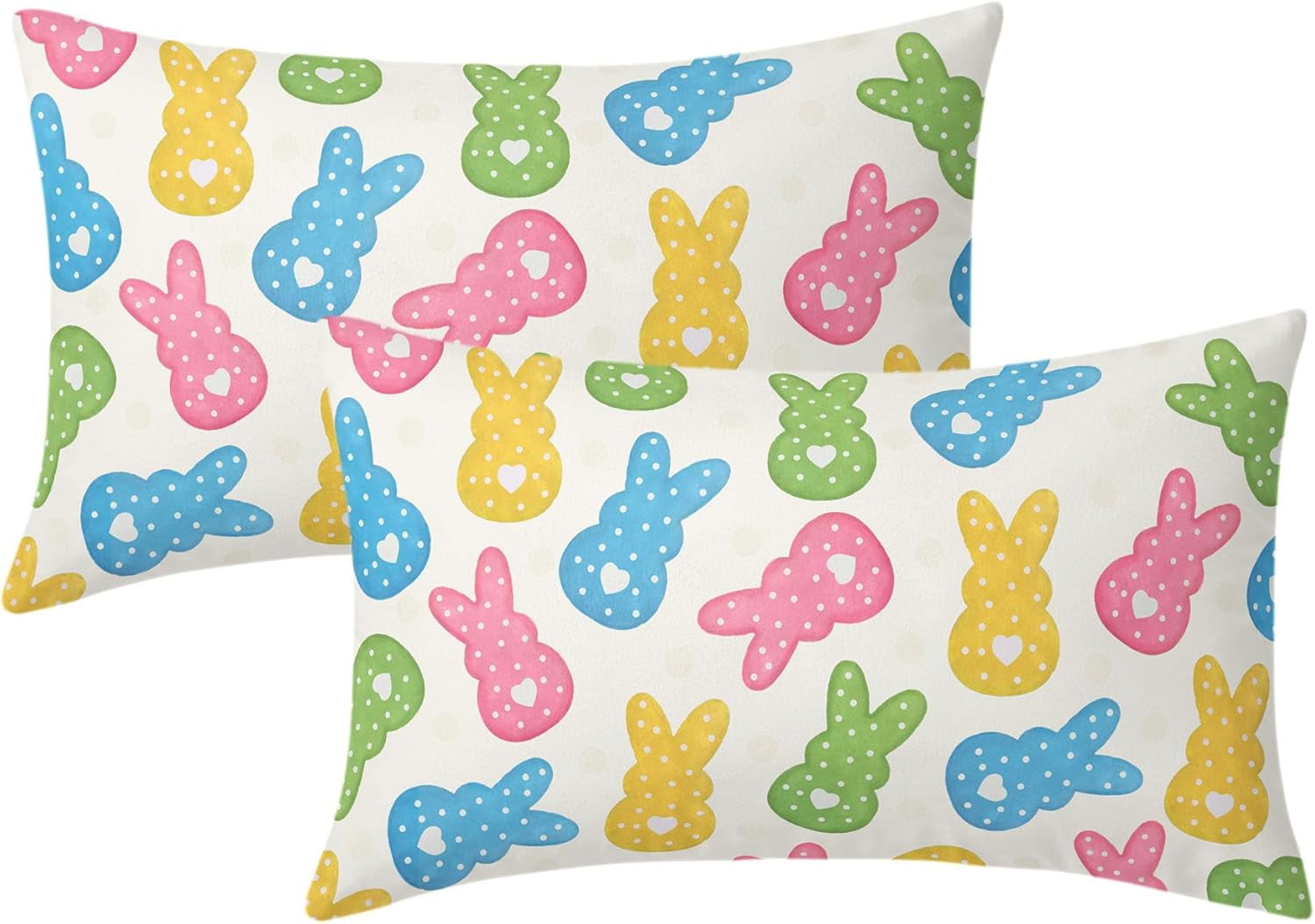 Easter Bunny Lumbar Pillow Covers 12X20 Inch Colorful Rabbit Polka Dot ...
