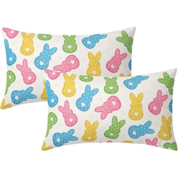 Easter Bunny Lumbar Pillow Covers 12X20 Inch Colorful Rabbit Polka Dot ...