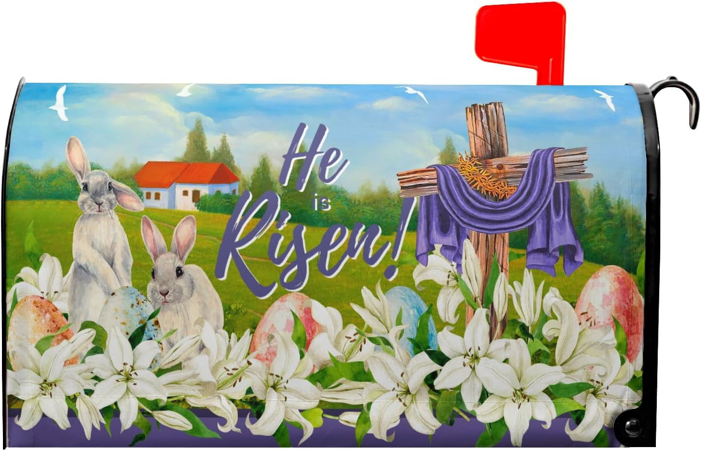 Easter Bunny Mailbox Covers Magnetic , Cute Rabbits Eggs Lily Flowers ...