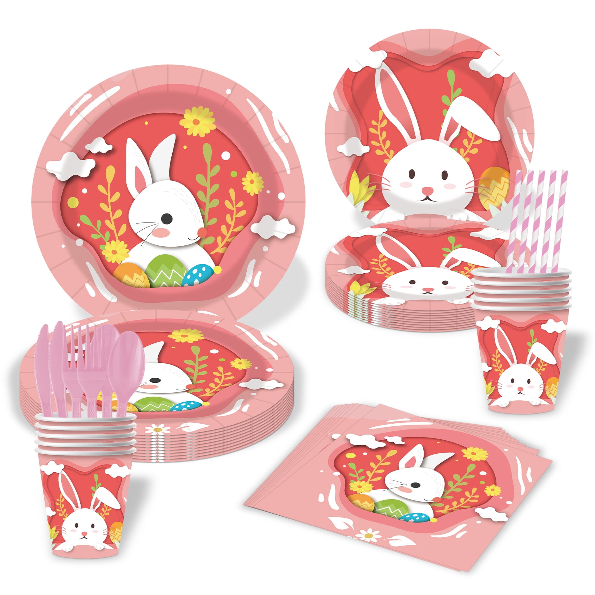 Easter Bunny Mascot Disposable Tableware Set - Serves 10, 7/9 Inch ...