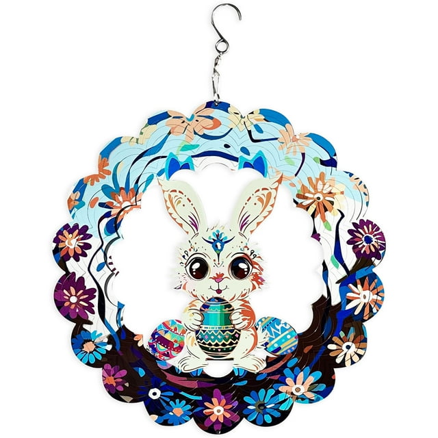 Easter Bunny Metal Wind Spinners, 3D Stainless Steel Hanging 12 Inch ...