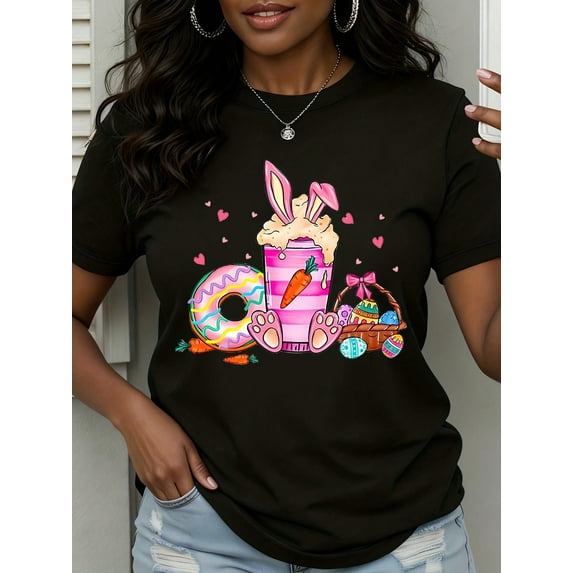 Easter Bunny Milkshake Donut Carrot Basket Egg Hunt T-Shirt Women ...