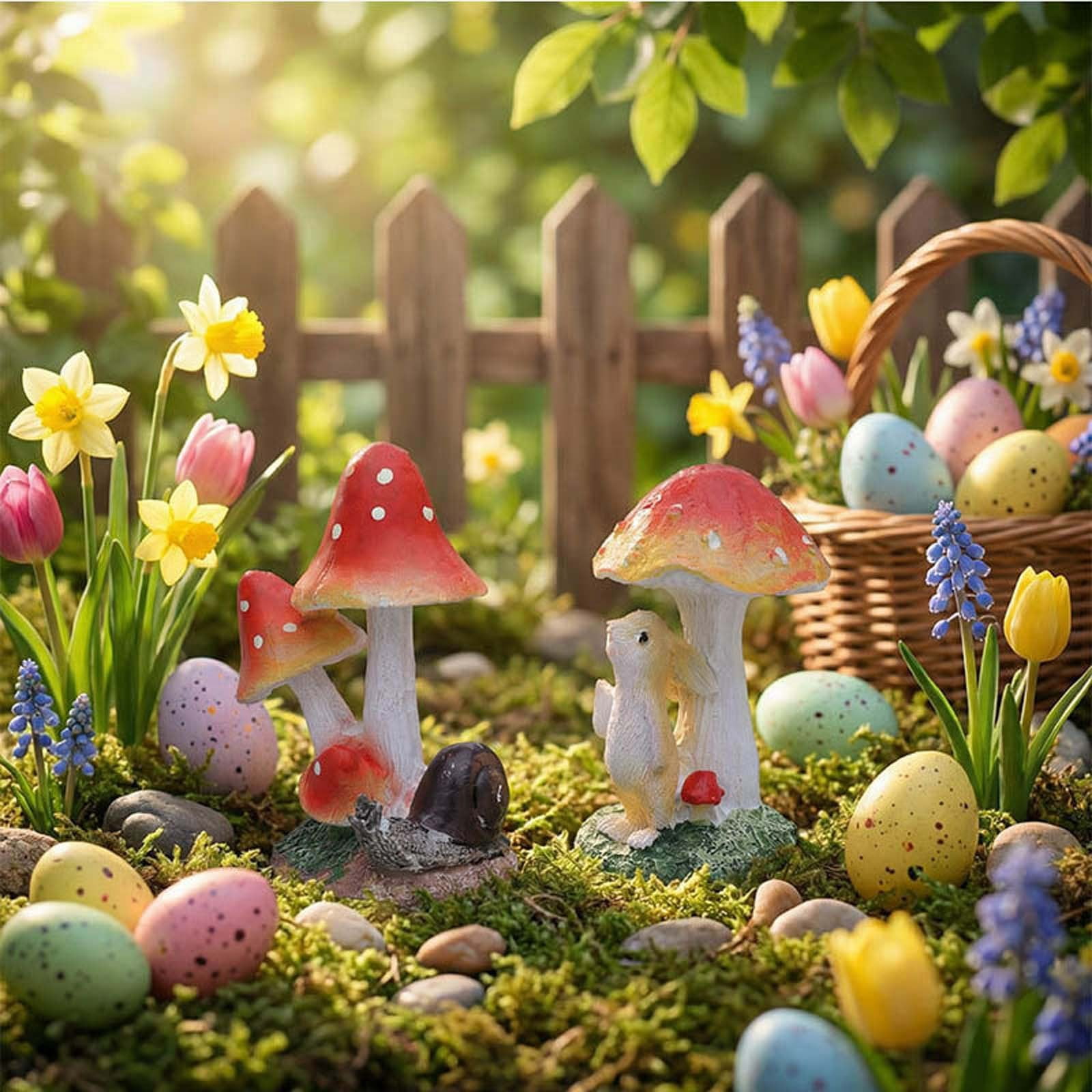 Easter Bunny Mushroom Ornament Figurine for Spring Home Decor, Cute ...