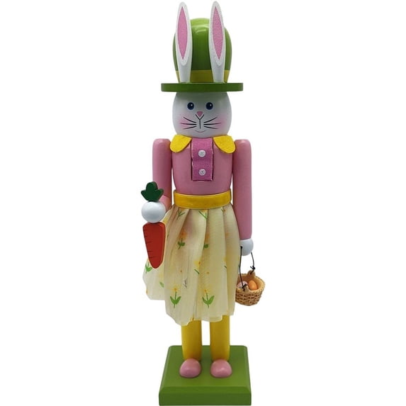 Easter Bunny Nutcracker Decor - Wooden Rabbit Figure Statues Ornaments ...