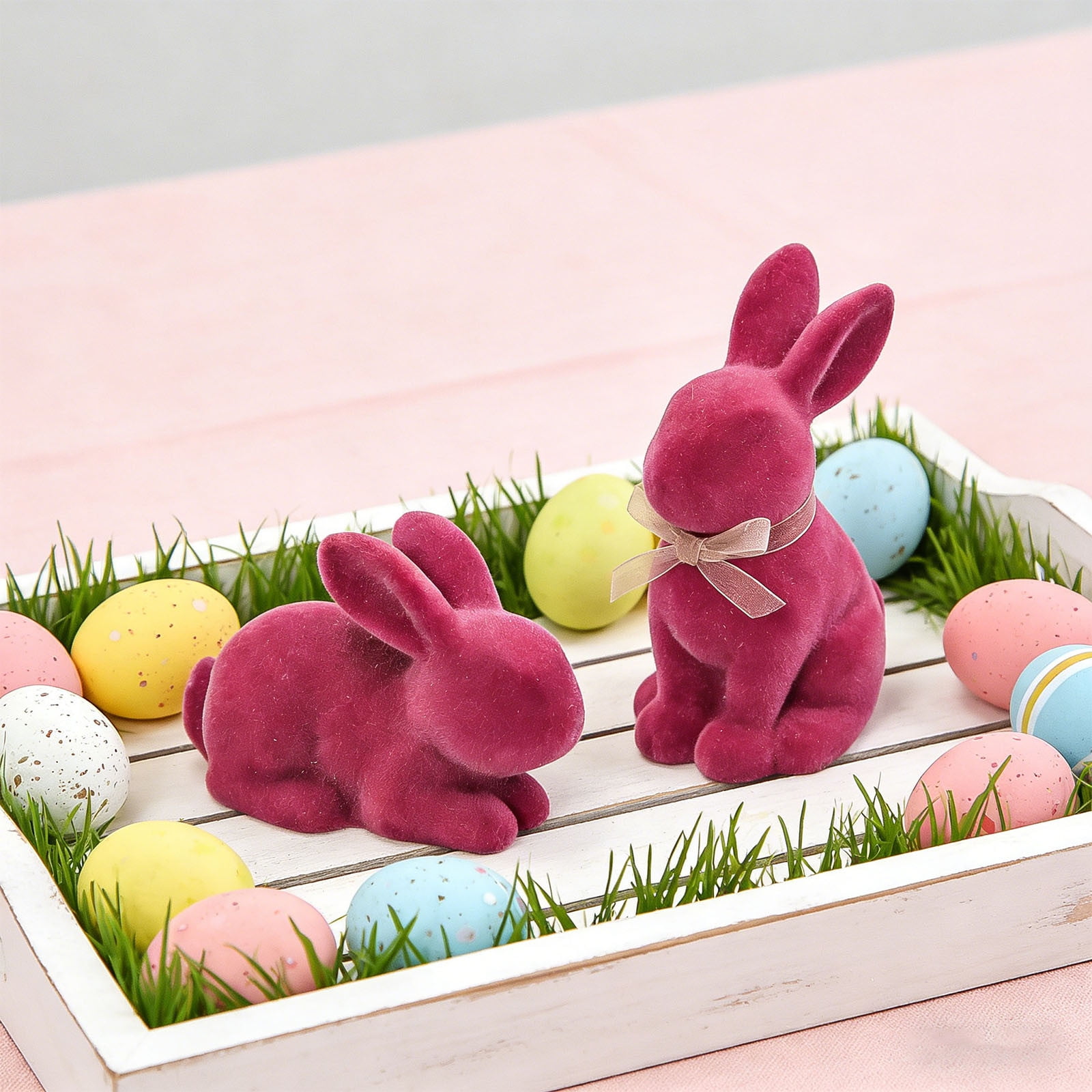 Easter Bunny Ornaments, 2Pcs Artificial Colorful Bunny Figurines ...