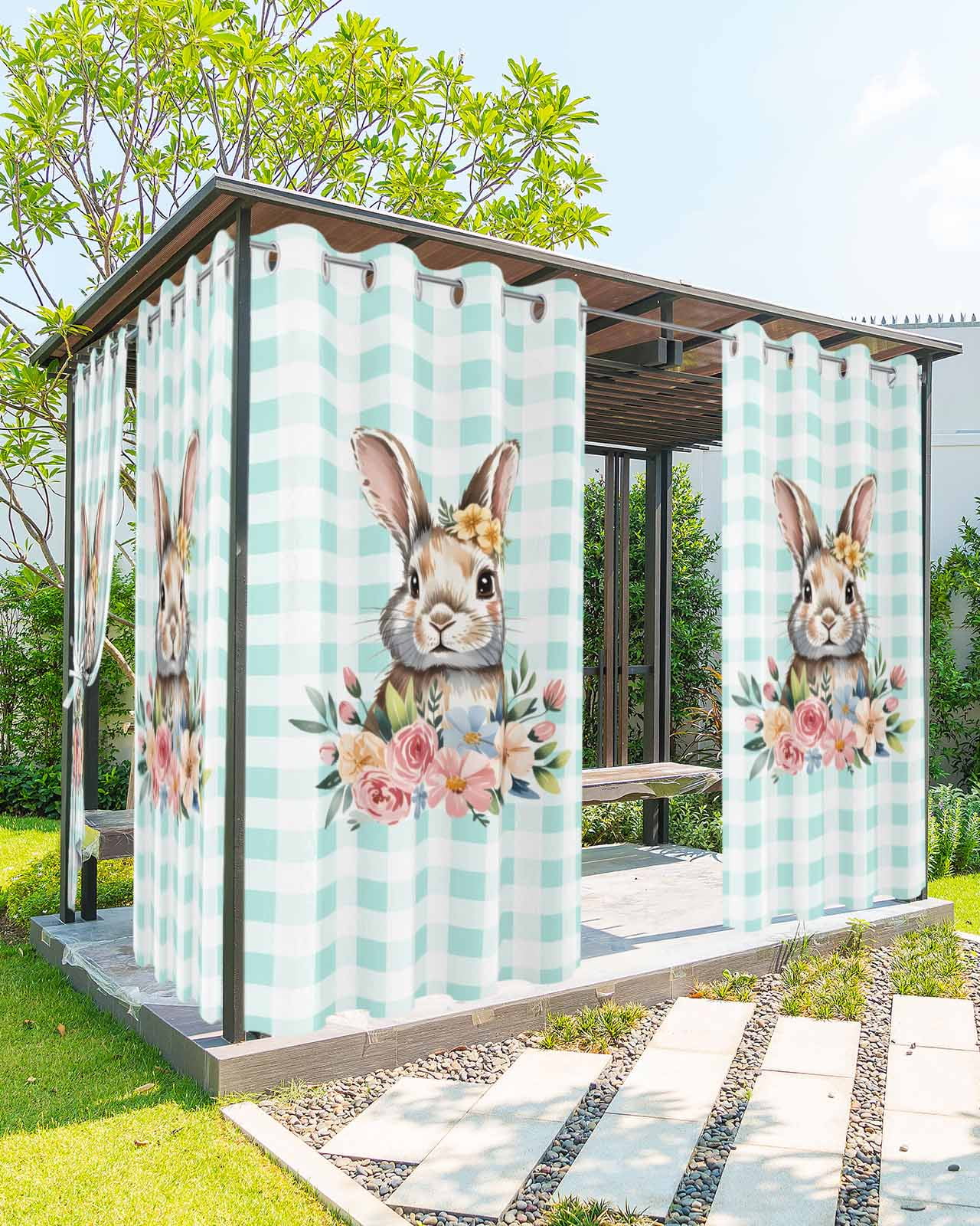 Easter Bunny Outdoor Curtains for Patio, Spring Watercolor Rabbit ...