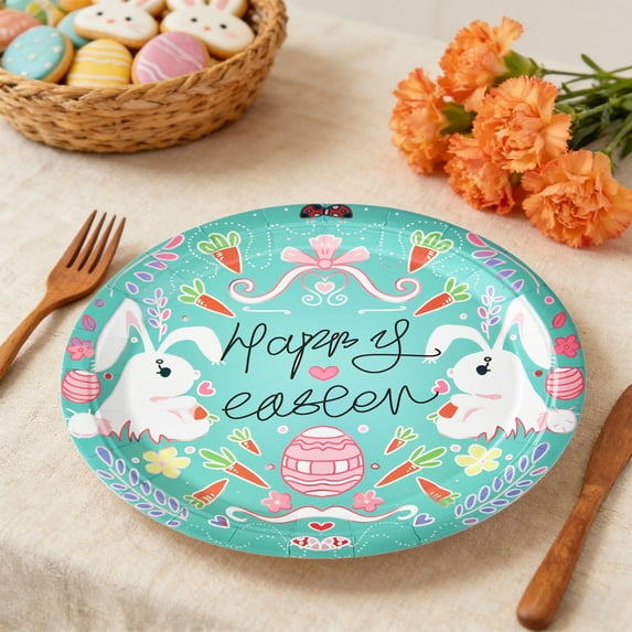 Easter Bunny Paper Plates - 10 Pack Cartoon Printed Disposable ...