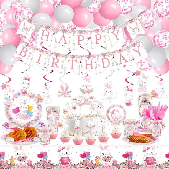 Easter Bunny Party Decorations Kit with Banner, Swirl, Balloons ...