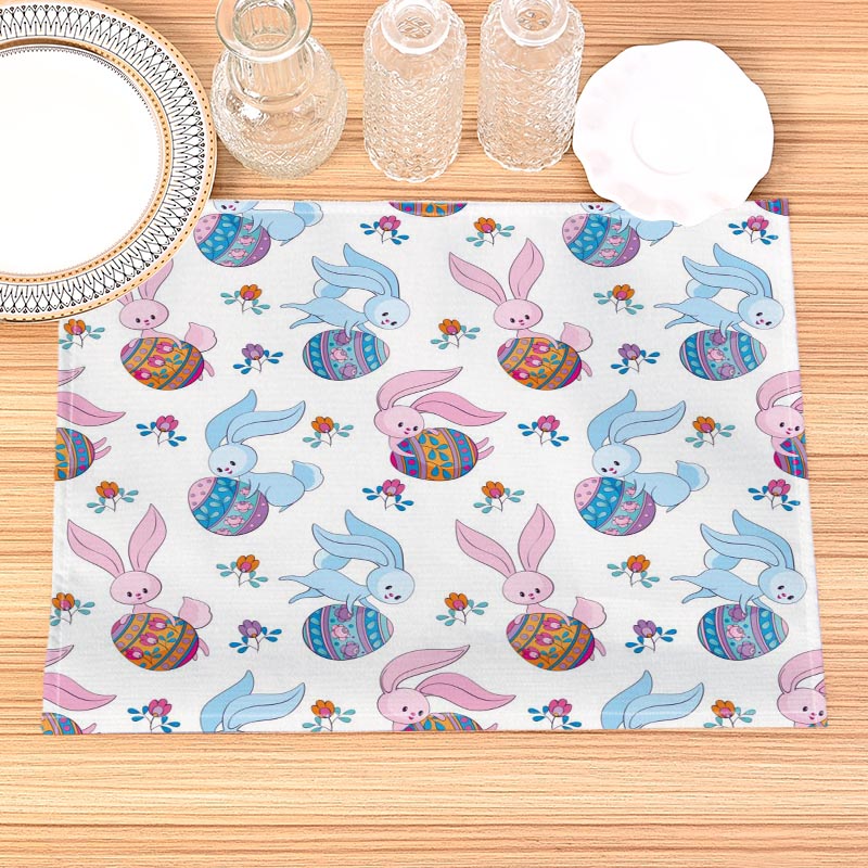 Easter Bunny Pattern Placemat Cotton Linen Fabric Table Mats Family ...