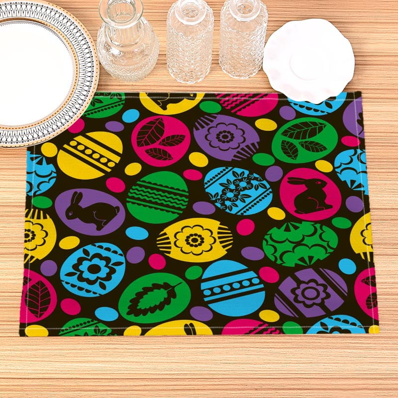 Easter Bunny Pattern Placemat Cotton Linen Fabric Table Mats Family ...
