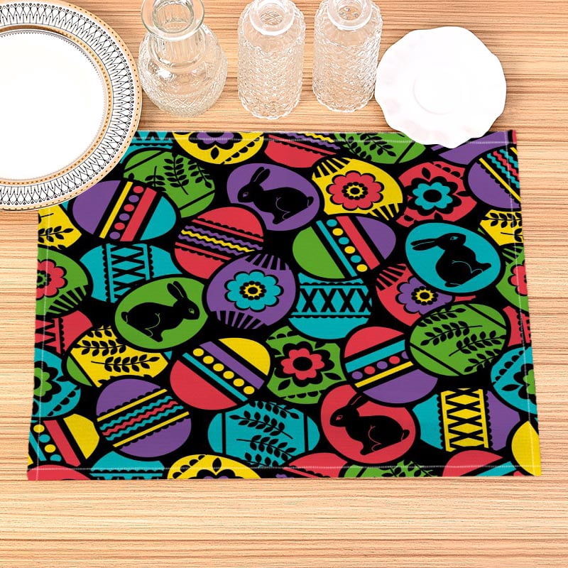 Easter Bunny Pattern Placemat Cotton Linen Fabric Table Mats Family ...