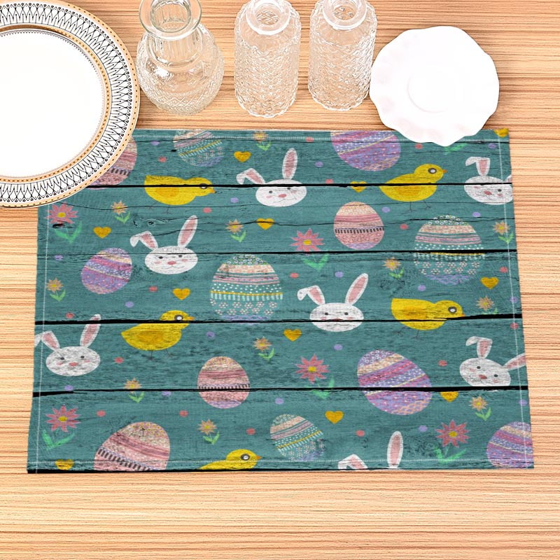 Easter Bunny Pattern Placemat Cotton Linen Fabric Table Mats Family ...