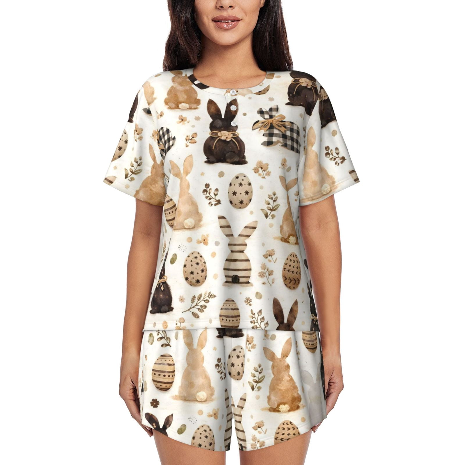 Easter Bunny Pattern Women’S Short-Sleeved Pyjama Set Round-Neck ...