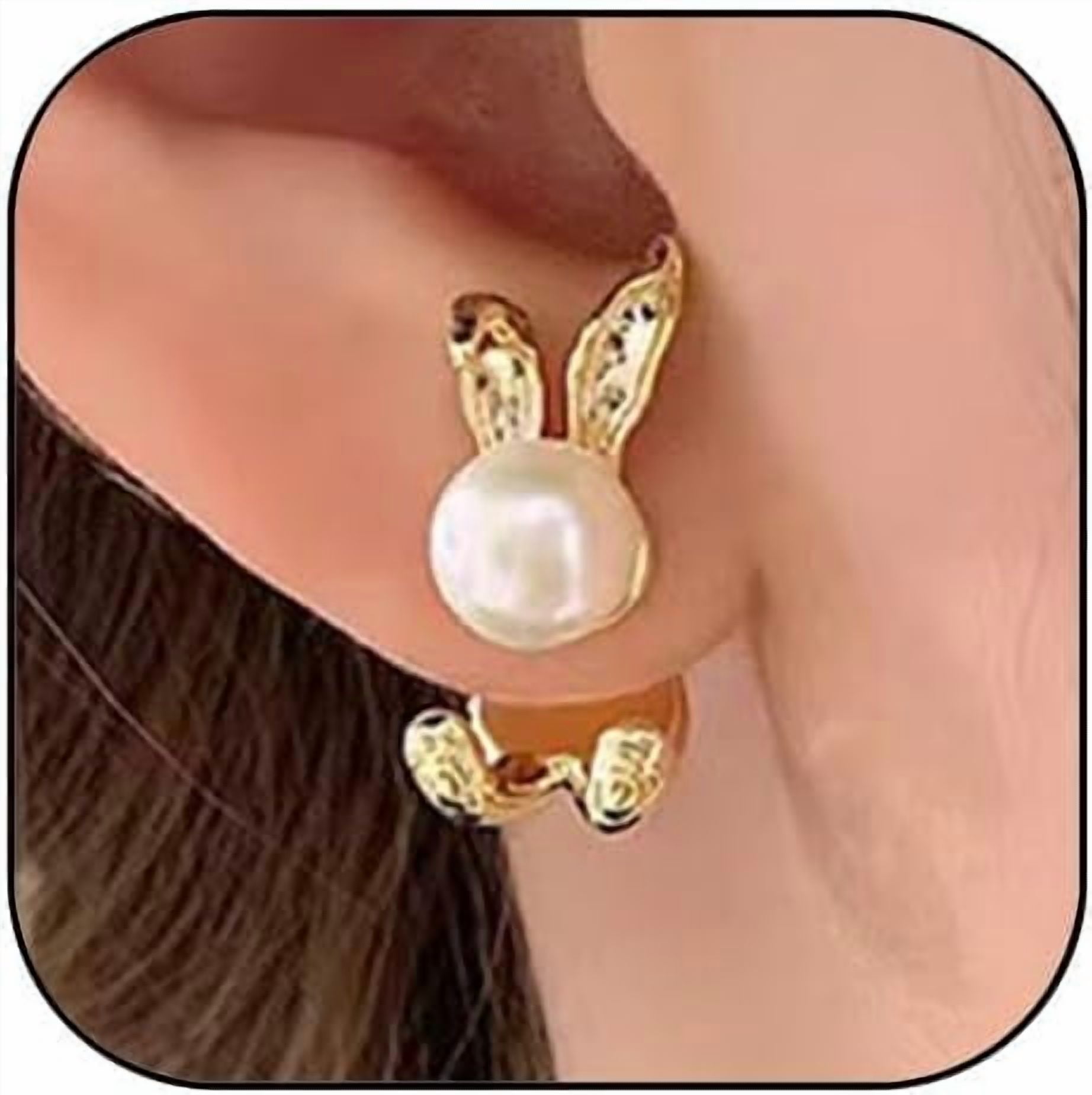 Easter Bunny Pearl Stud Earrings for Women, Cute Rabbit Jewelry Gift ...