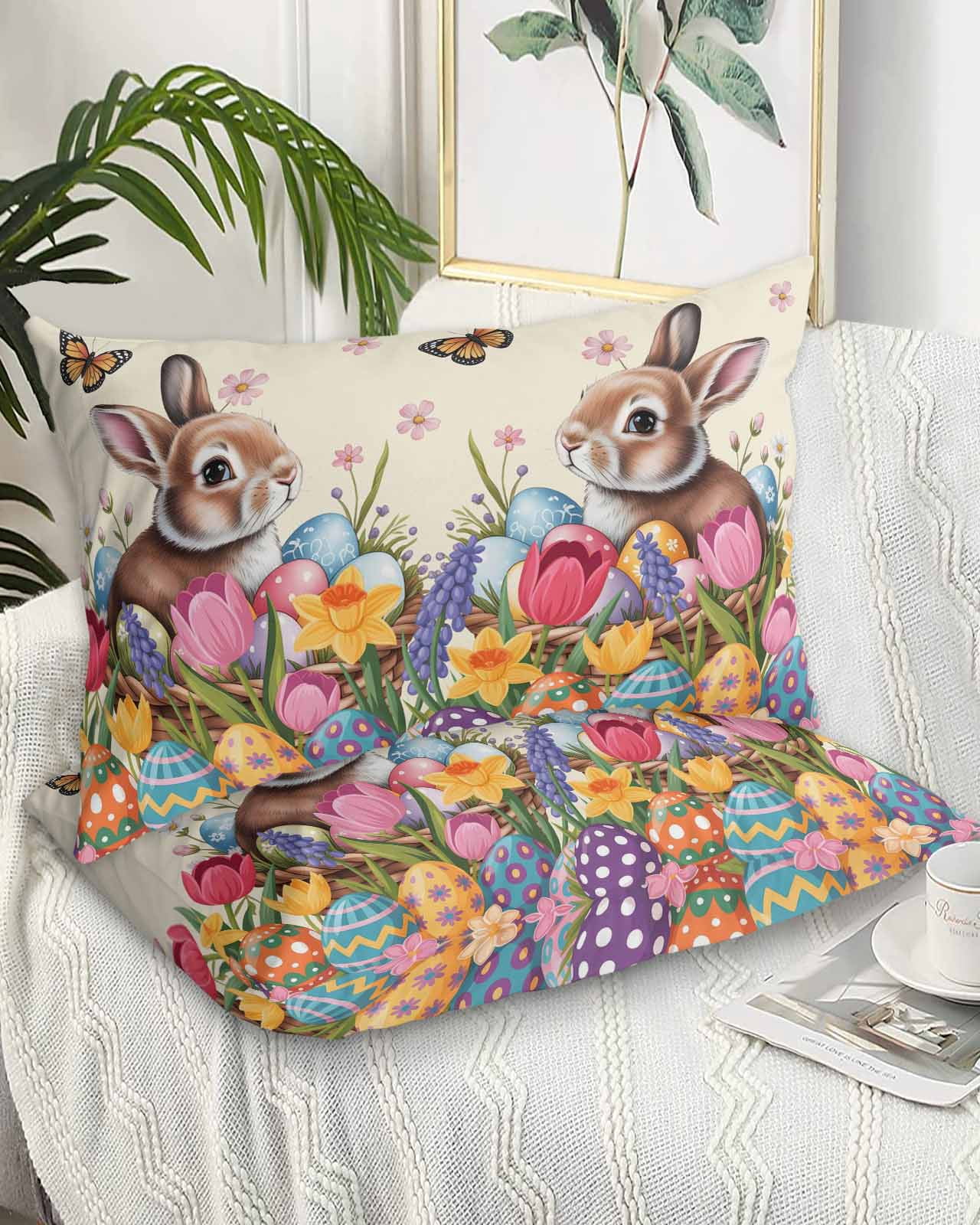 Easter Bunny Pillow Cases Standard Size Set of 2 - Microfiber Bed Throw ...